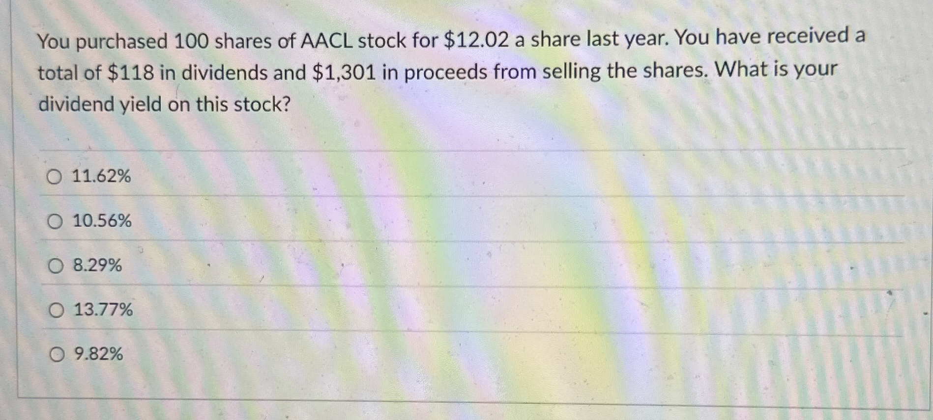 Solved You purchased 100 ﻿shares of AACL stock for $12.02 ﻿a | Chegg.com