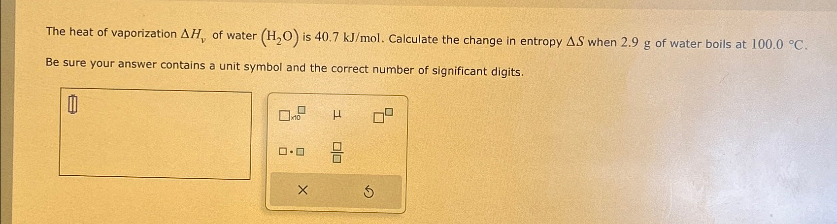 Solved The heat of vaporization ΔHv ﻿of water (H2O) ﻿is | Chegg.com