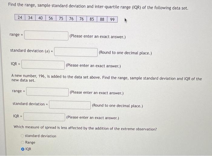 Solved Find the range, sample standard deviation and | Chegg.com