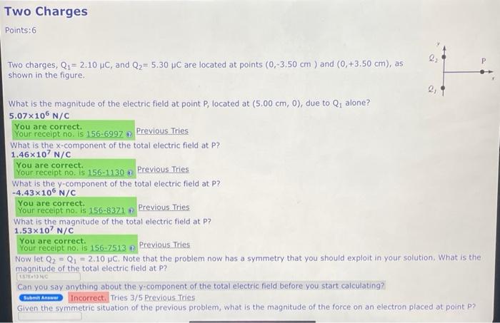 Solved Two charges, Q1=2.10μC, and Q2=5.30μC are located at | Chegg.com