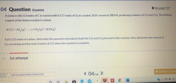 Solved A mixture of 0.153 moles of C is reacted with 0.117 | Chegg.com