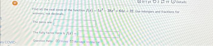 Solved Find all the real zeros of the function | Chegg.com