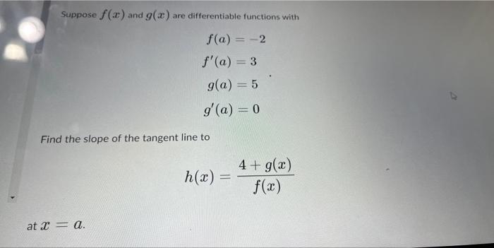 Solved Suppose f(x) and g(x) are differentiable functions | Chegg.com