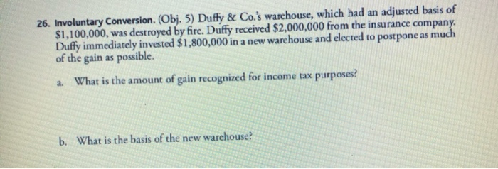 Solved 26. Involuntary Conversion. (Obj. 5) Duffy & Co.'s | Chegg.com