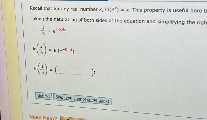 Solved Recall that for any real number x,ln(ex)=x. This | Chegg.com