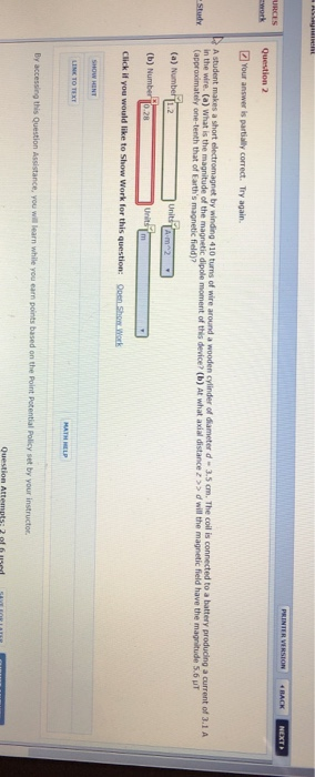 Solved PRINTER VERSION BACK NEXT URCES work Question 2 Your | Chegg.com