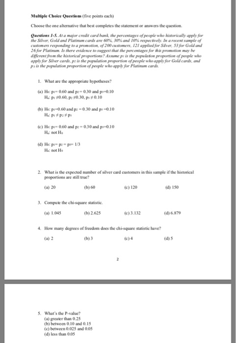 Solved Multiple Choice Questions (five points each) Choose | Chegg.com