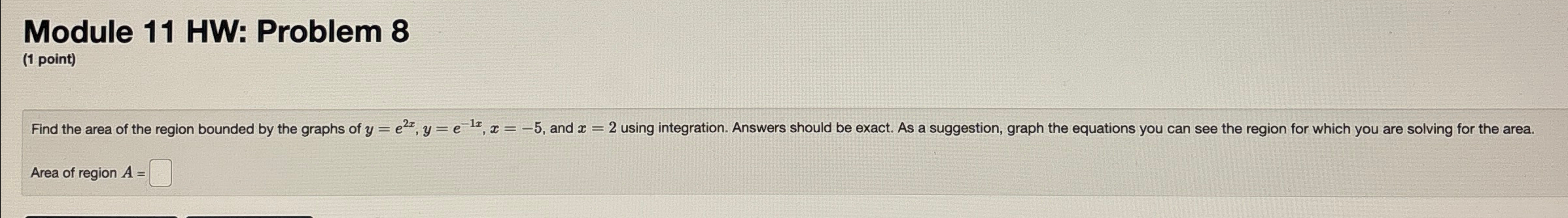 Solved Module 11 ﻿HW: Problem 8(1 ﻿point)Area of region A= | Chegg.com