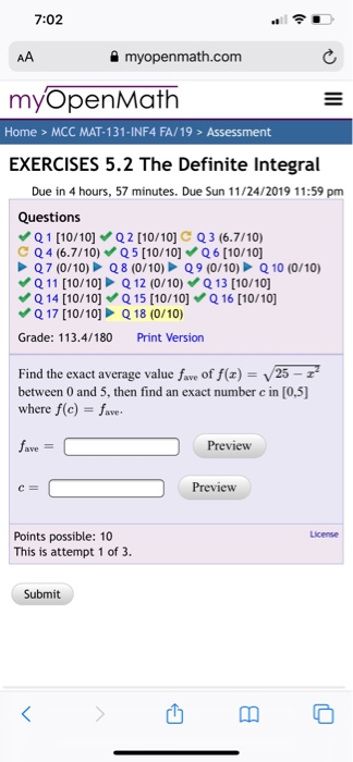 Solved 7:02 myopenmath.com AA myOpenMath Home > MCC | Chegg.com