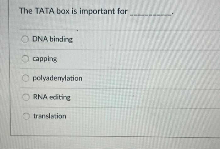 Solved The TATA box is important for DNA binding capping | Chegg.com