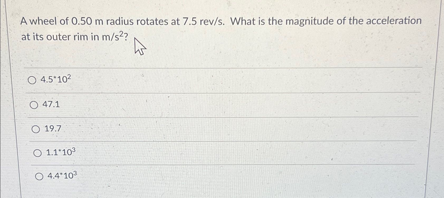 Solved A wheel of 0.50m ﻿radius rotates at 7.5revs. ﻿What is | Chegg.com