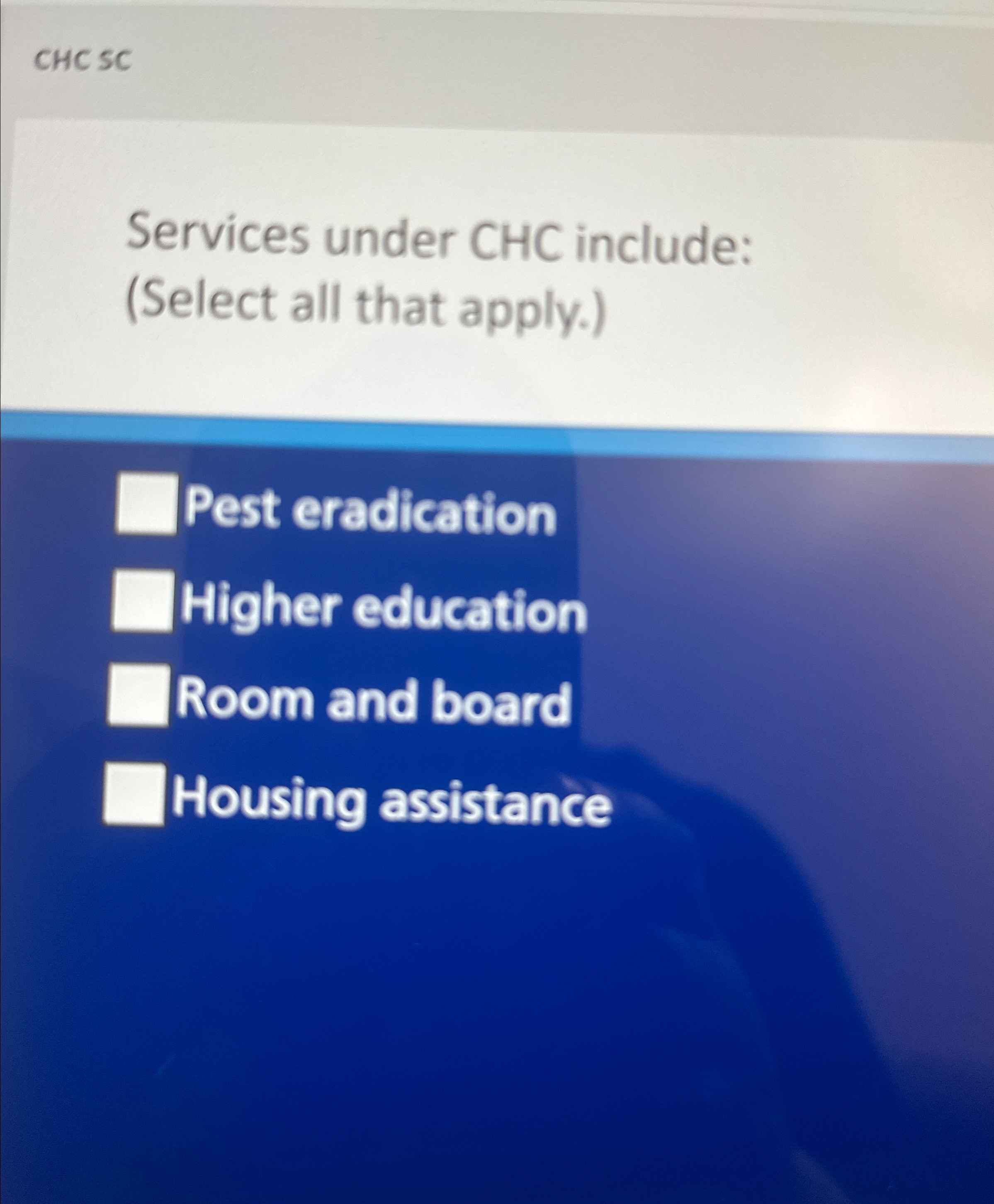 Solved CHC SCServices under CHC ﻿include:(Select all that | Chegg.com