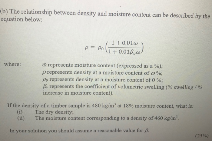 Solved (b) The relationship between density and moisture | Chegg.com