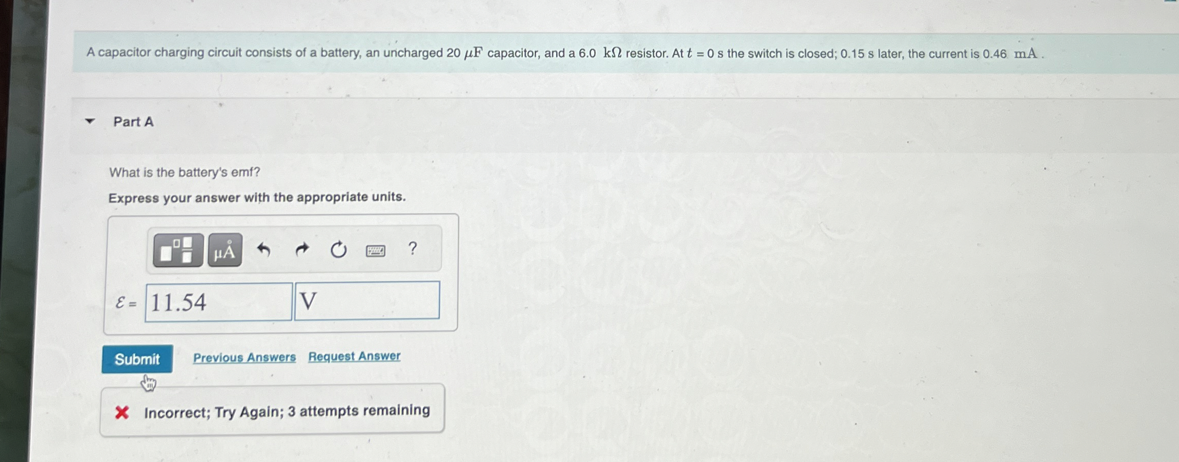 Solved A Capacitor Charging Circuit Consists Of A Battery