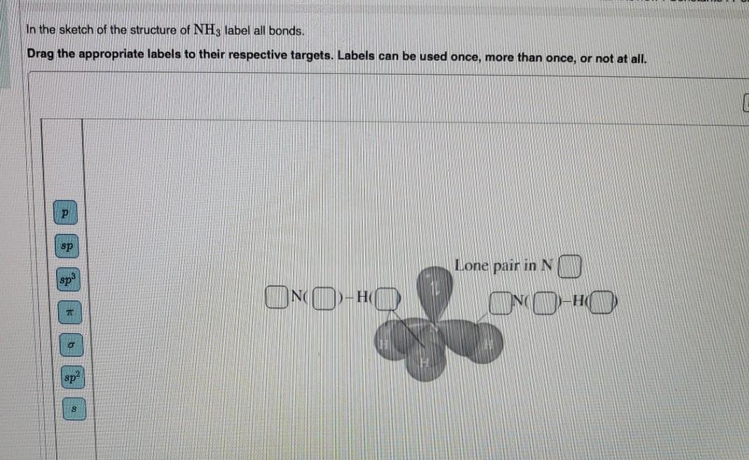 Solved In the sketch of the structure of NH3 label all | Chegg.com