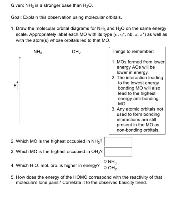 Solved Given: NH3 is a stronger base than H20. Goal: Explain | Chegg.com