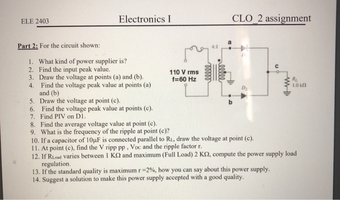 Solved ELE 2403 Electronics I CLO 2 assignment Part 2: For | Chegg.com