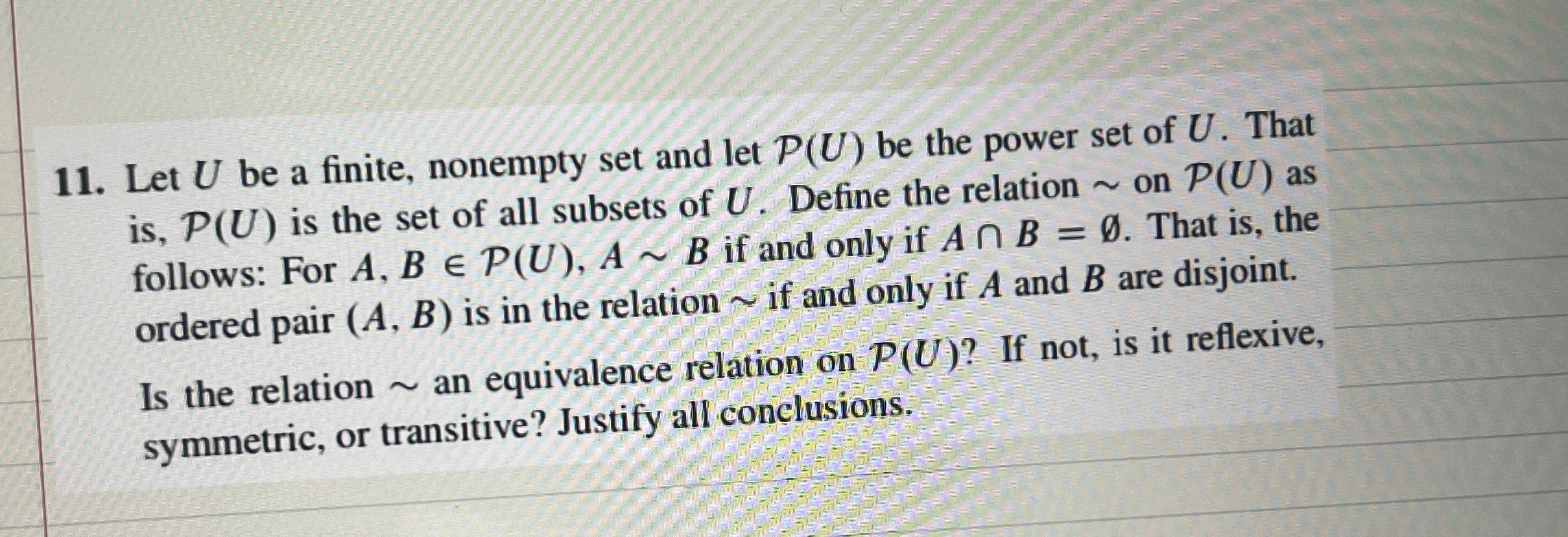 Solved Let U ﻿be a finite, nonempty set and let P(U) ﻿be the | Chegg.com
