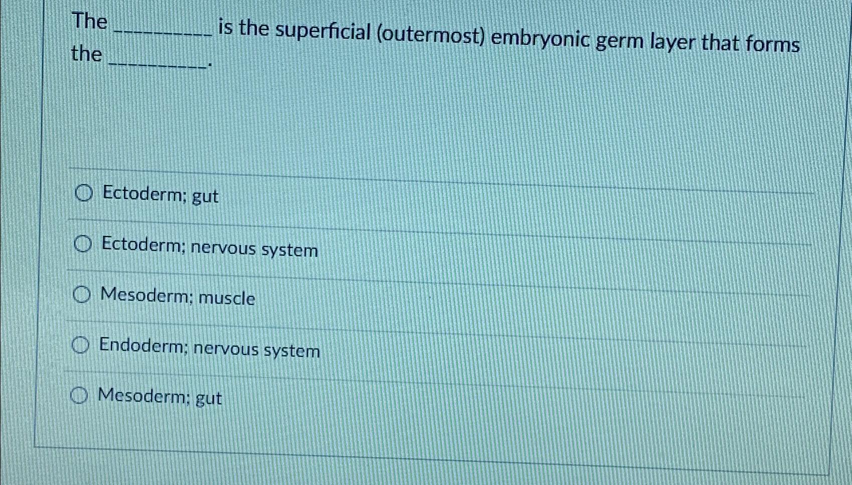 Solved The the is the superficial (outermost) ﻿embryonic | Chegg.com
