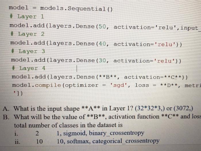Solved model = models. Sequential() # Layer 1 model.add | Chegg.com