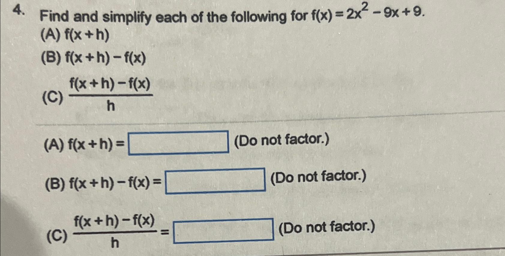 Solved Find and simplify each of the following for | Chegg.com