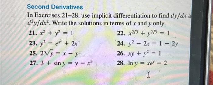 Solved Second Derivatives In Exercises 21-28, use implicit | Chegg.com