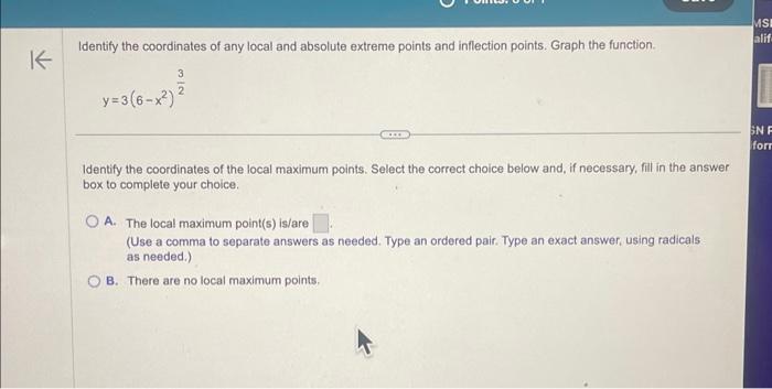find local max, local min, absolute max points, | Chegg.com