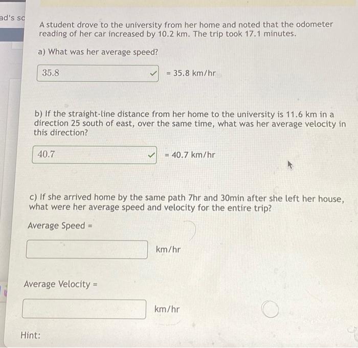 Solved A student drove to the university from her home and | Chegg.com