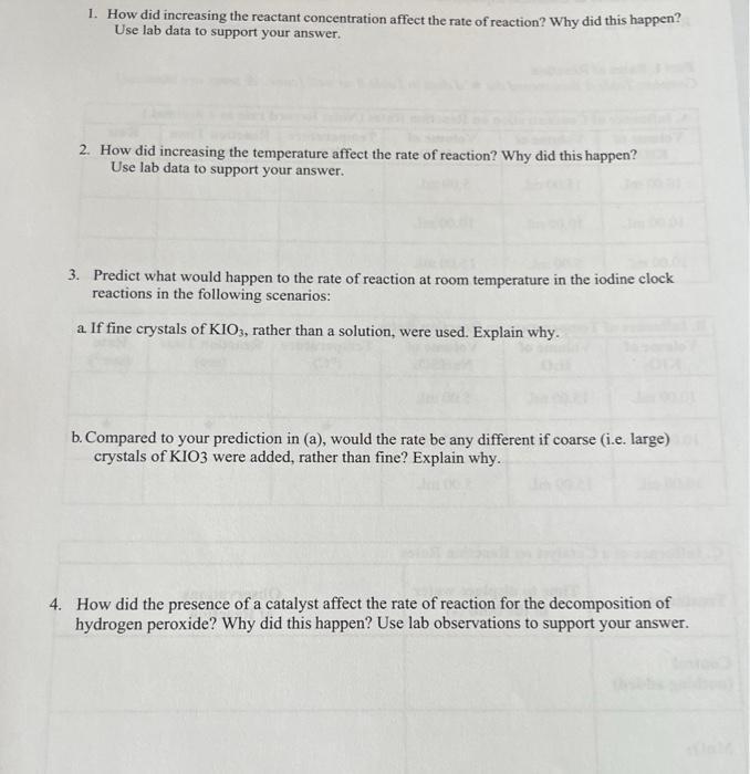 Solved 1. How did increasing the reactant concentration | Chegg.com