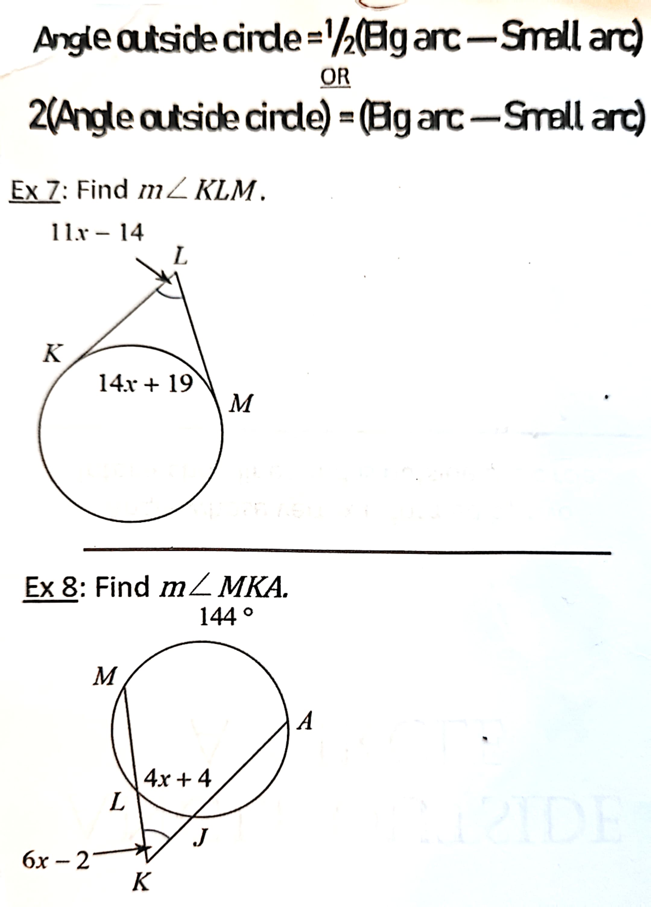 Solved Angle outside circle Bg arc - ﻿Smell arc | Chegg.com