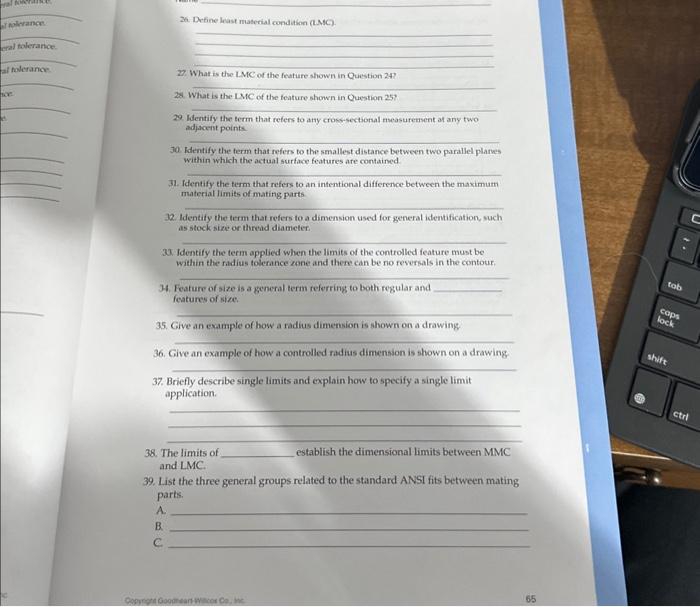 Solved 2h. Define least material condition (LASC). 27. What | Chegg.com