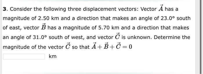 Solved 3. Consider the following three displacement vectors: | Chegg.com