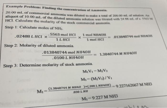 Solved Example Problem: Finding the concentration of | Chegg.com