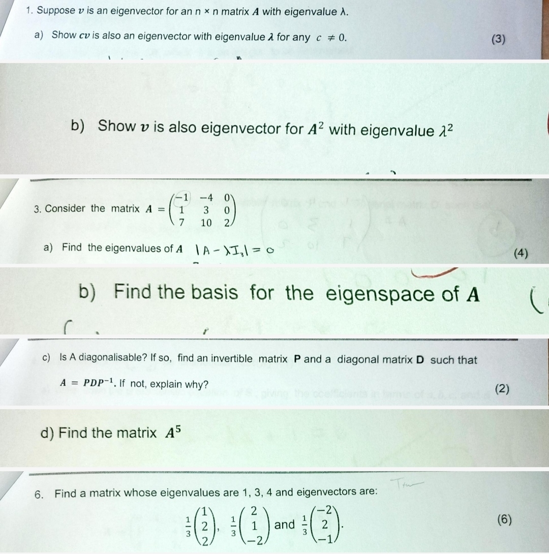 Solved Suppose v ﻿is an eigenvector for an n×n ﻿matrix A | Chegg.com