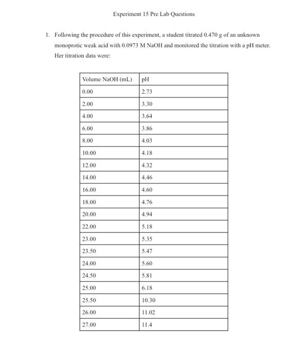 Solved Experiment 15 Pre Lab Questions 1. Following the | Chegg.com