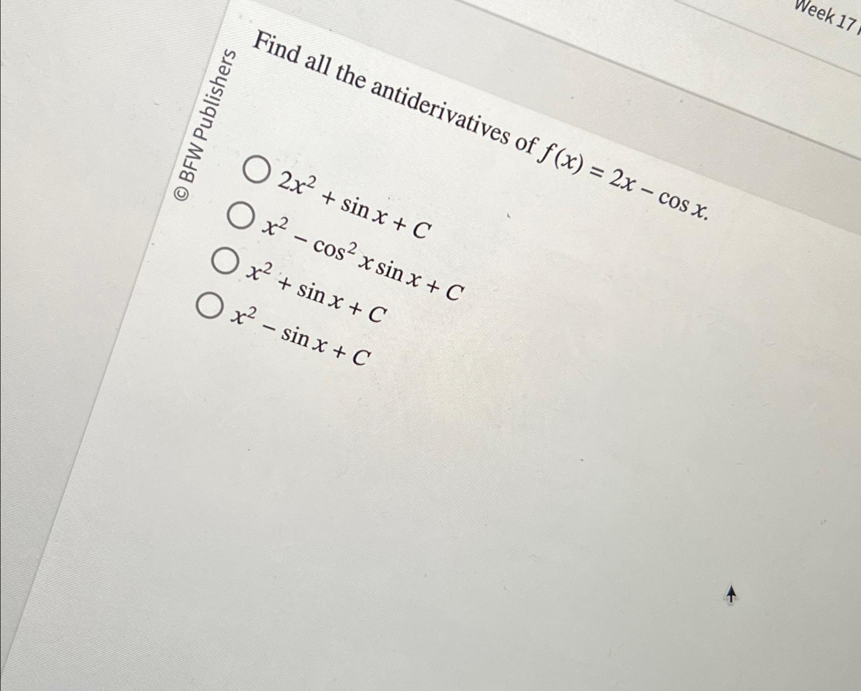 Solved x2+sin2x+cx2+cos2xsinx+cx2-sinx+c | Chegg.com