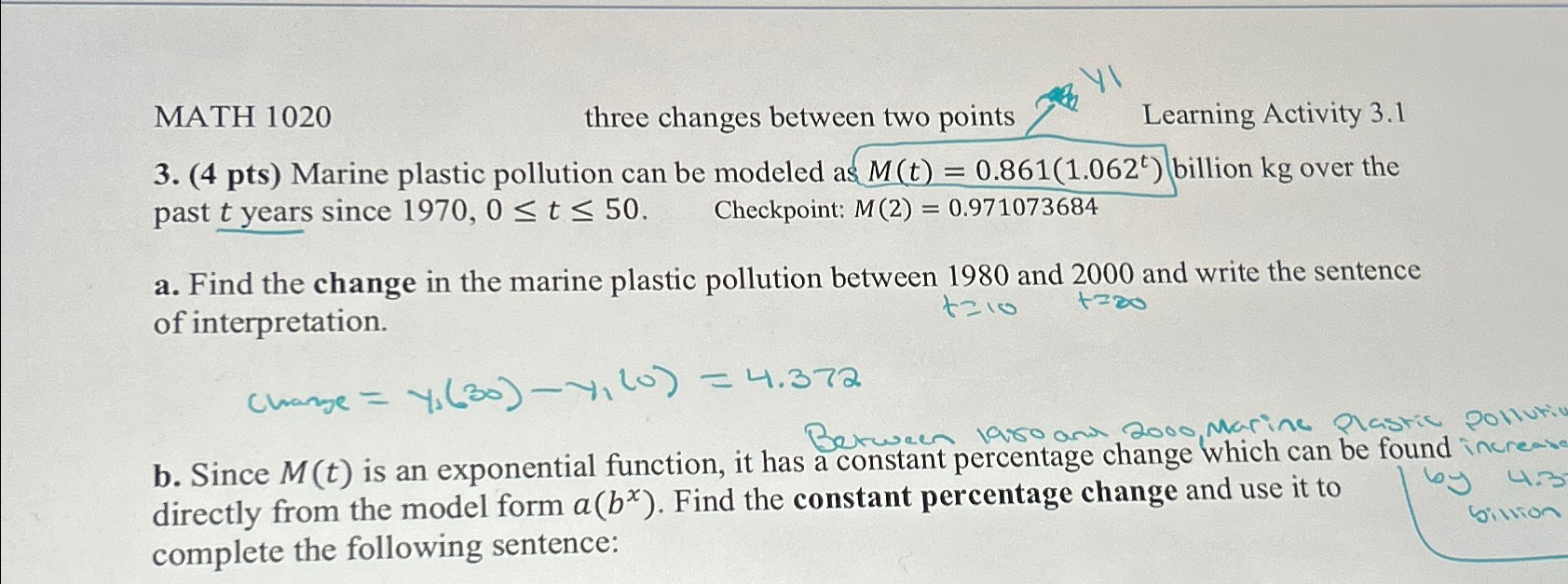 Solved MATH 1020three changes between two pointsLearning | Chegg.com