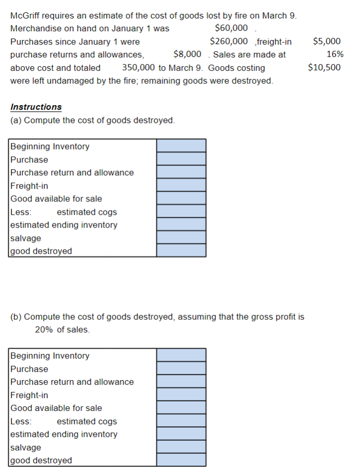 Solved McGriff requires an estimate of the cost of goods | Chegg.com