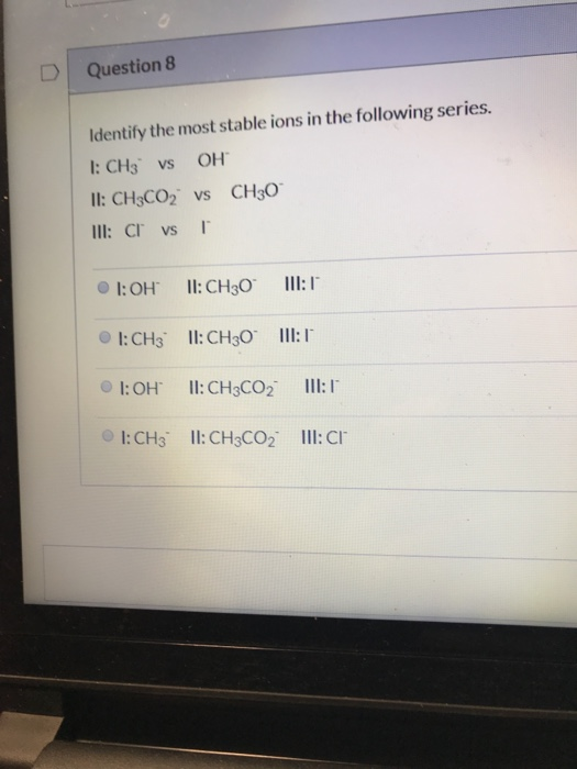 Solved Question 8 Identify the most stable ions in the | Chegg.com
