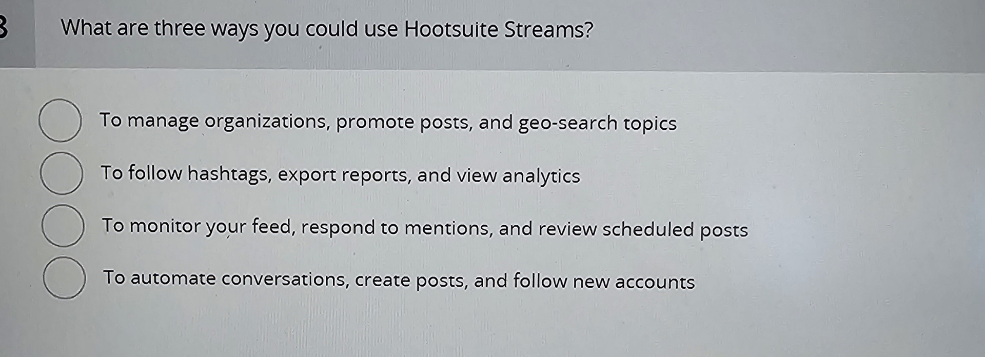 Solved What are three ways you could use Hootsuite | Chegg.com