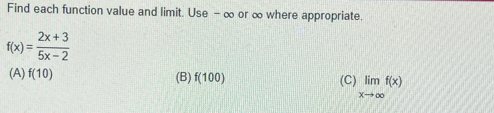 Solved Find each function value and limit. ﻿Use -∞ ﻿or ∞ | Chegg.com