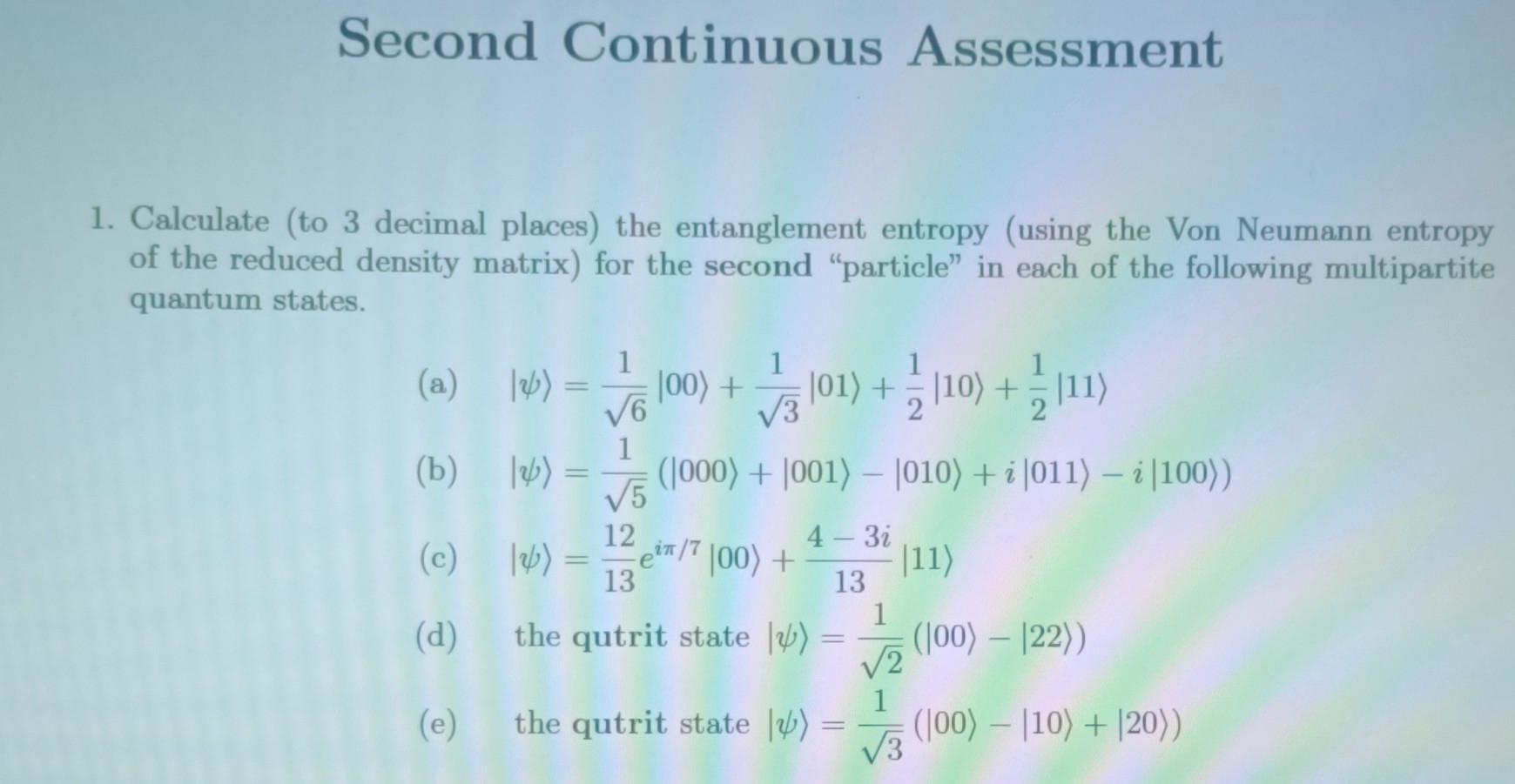 Solved Second Continuous Assessment 1. Calculate (to 3 | Chegg.com