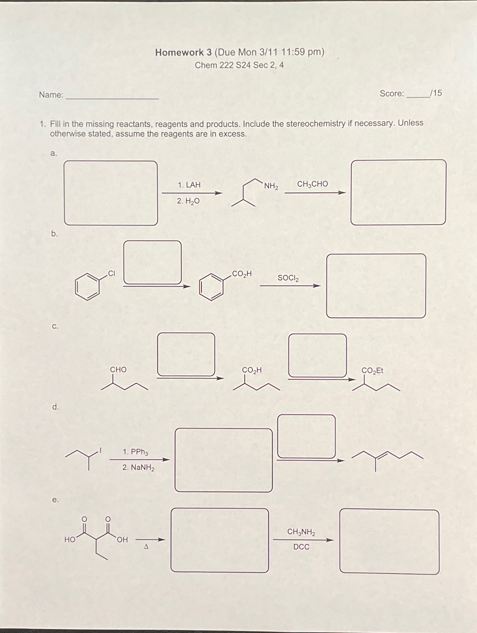 Solved Homework 3 Due Mon 3 11 11 59 ﻿pm Chem 222 ﻿s24 ﻿sec