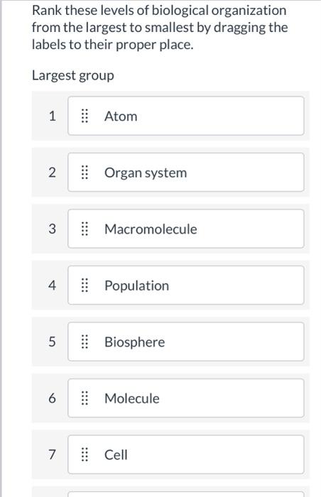 Solved Rank these levels of biological organization from the | Chegg.com