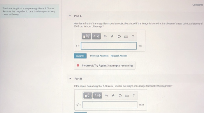 Solved Constants The focal length of a simple magnifier is | Chegg.com