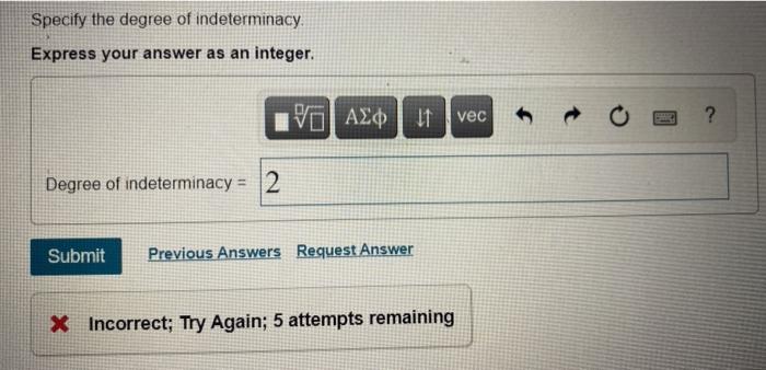 Solved Specify the degree of indeterminacy. Express your | Chegg.com