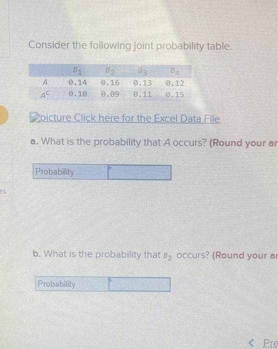 Solved Consider the following joint probability table. B1 B₂ | Chegg.com