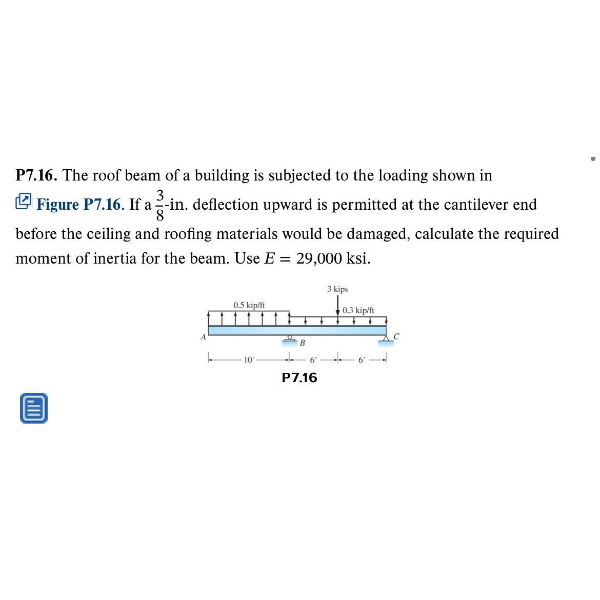 Solved P7.16. ﻿The roof beam of a building is subjected to | Chegg.com