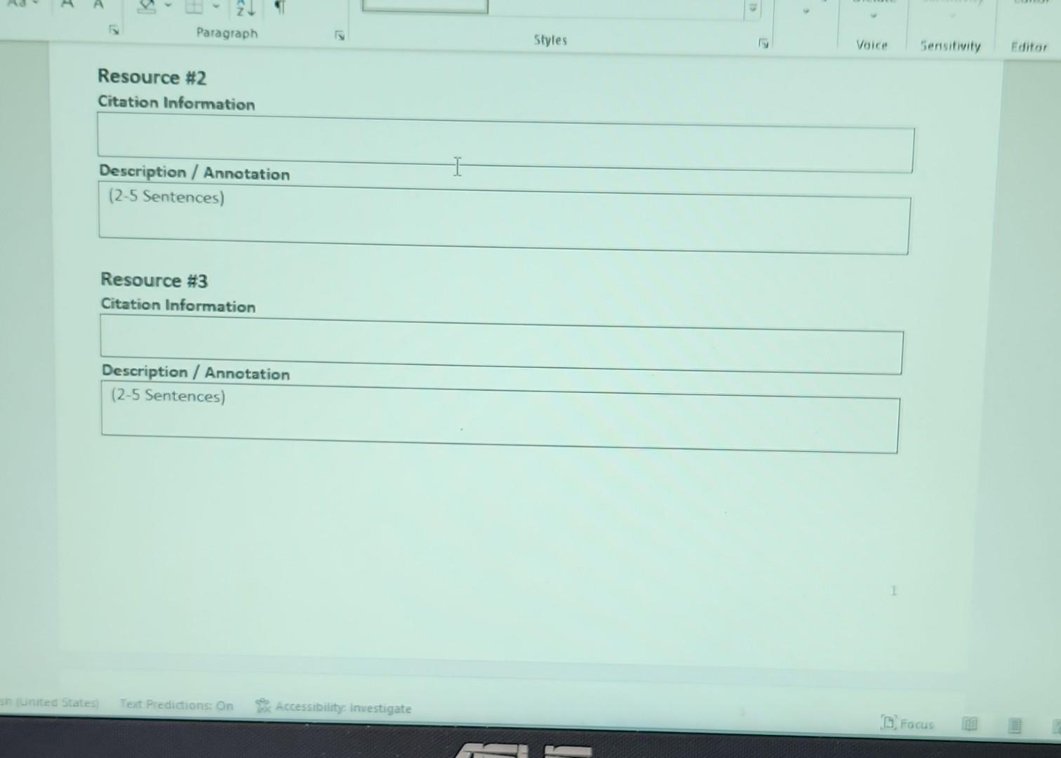 Annotated Bibliography Fillable Template Annotated | Chegg.com