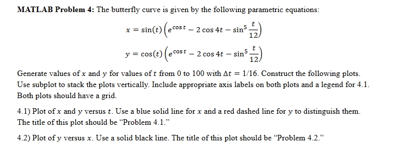 Solved MATLAB Problem 4: The butterfly curve is ﻿given by | Chegg.com